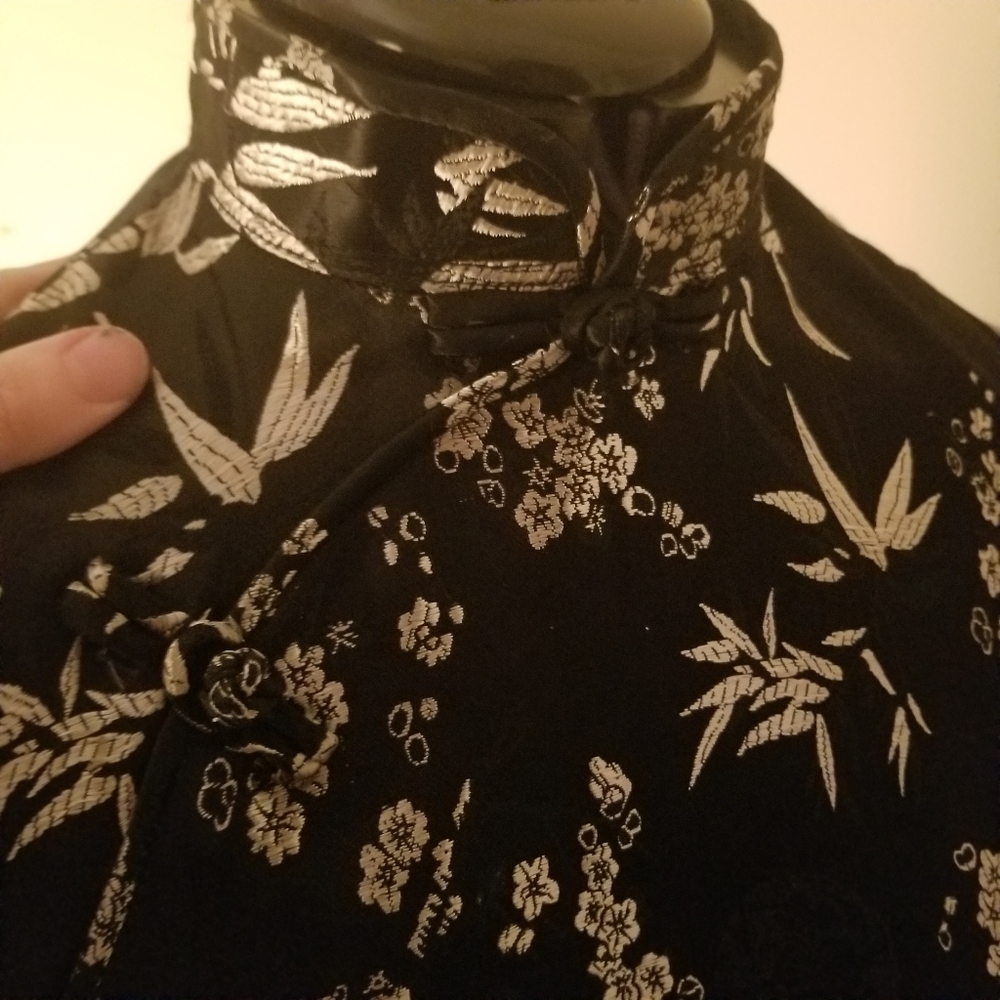 Vintage Brocade Black And Silver Cheongsam Dress Gem